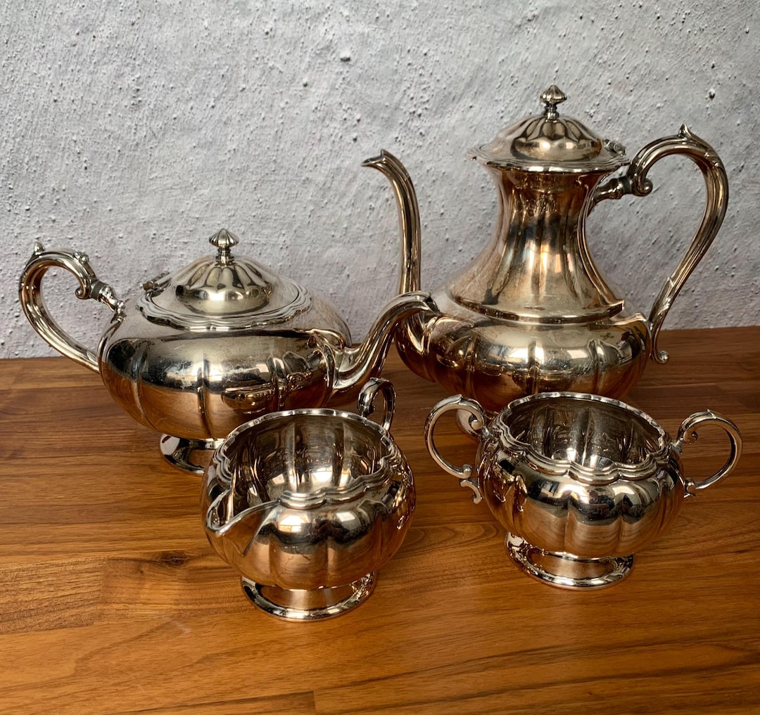 4pc Silver Tea Set - PRIMROSE Plate 357 - EP on Copper BM Mounts ...