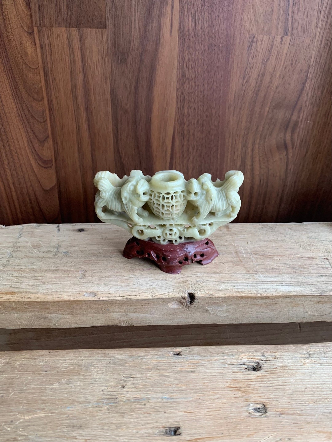 Foo Dog Carved Sandstone Sculpture - Small Fu Dogs Figurine - Chinese ...