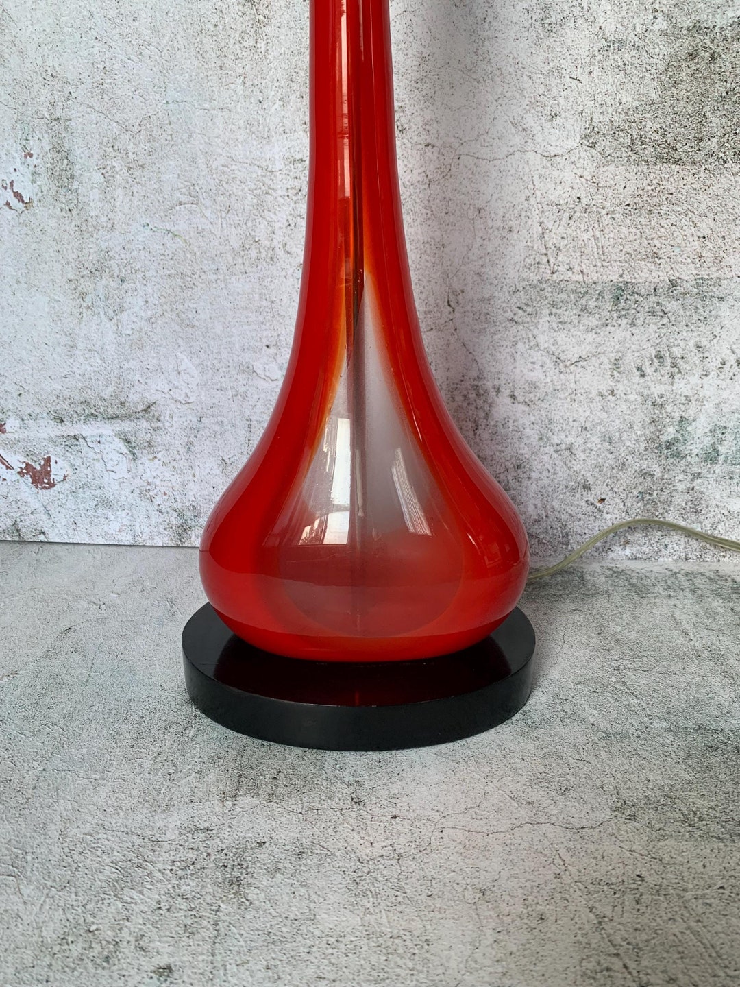 MCM Red Glass Lamp, 27-1/2 Tall Retro Red Lamp No Shade, Black Resin ...