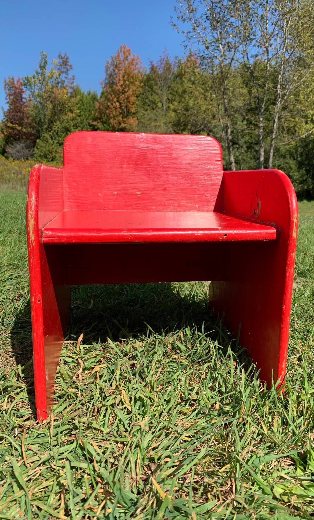 Vintage Child’s Wooden Chair, Rustic Red Painted Wood Chair for Toddler ...