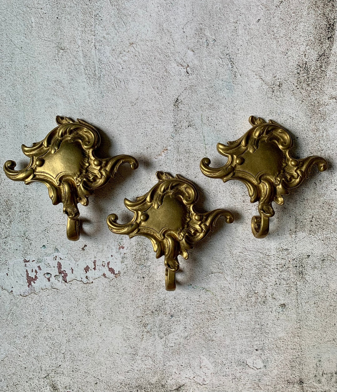 3x Antique Ormolu Brass Decorative Pediments, 5” Wide Cast Brass ...