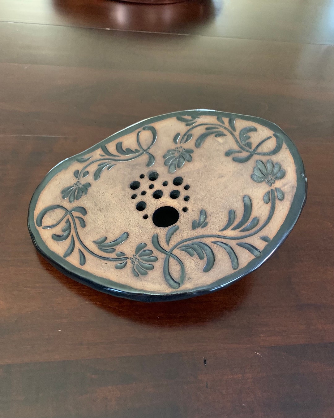 Hand Made Pottery Flower Frog Vase, Ceramic Vase With Floral Design ...