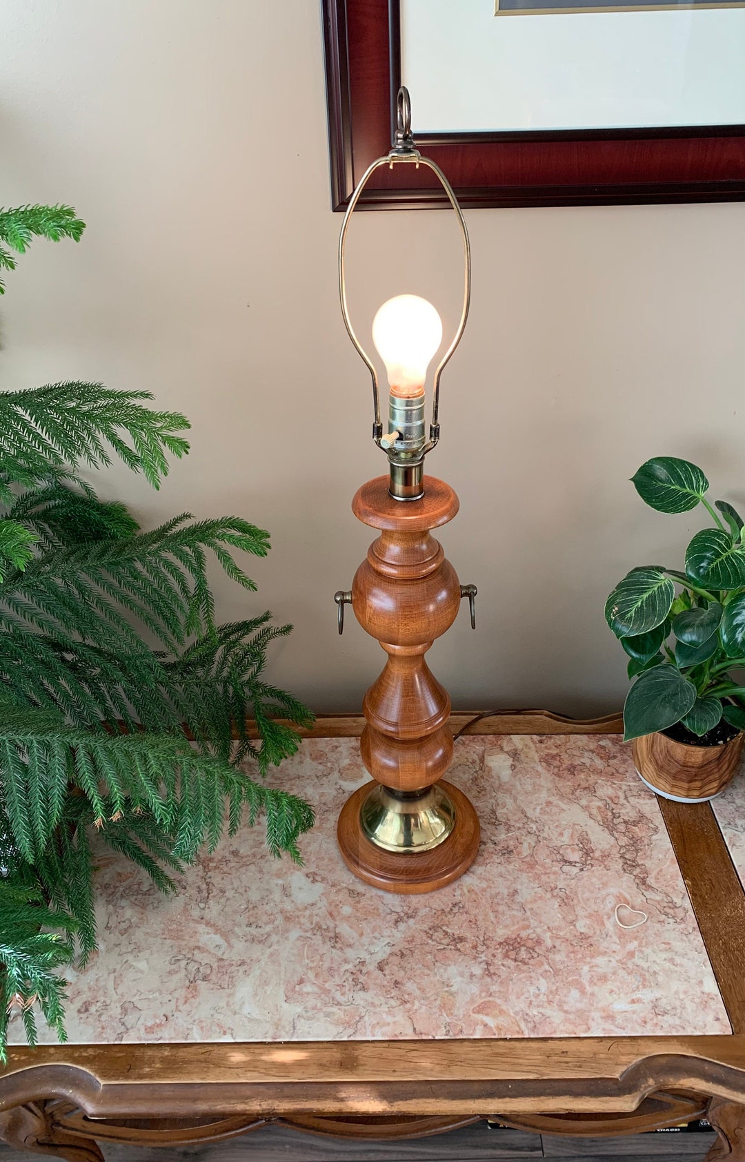 32.5” Tall Wood Turned Lamp With Brass Detail, Gorgeous Hand Turned ...