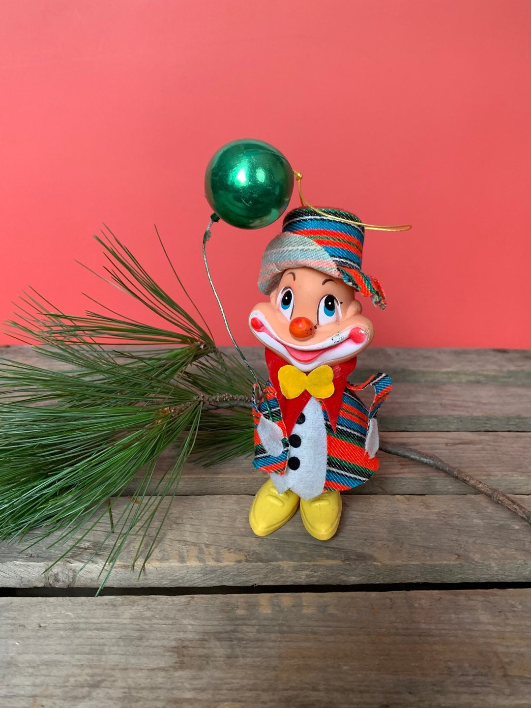 Japan, 1950s Clown Ornament, Vinyl & Felt Clown Holding a Christmas ...