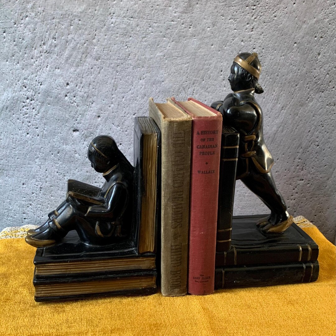 1950s Chalkware Bookends - Oriental Boy Standing on Books - Girl ...