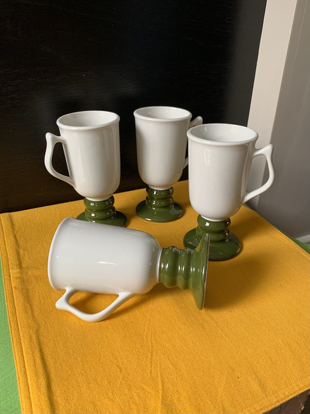Set of 4 HALL Pottery Mugs - Made in USA 1273 - White With Vintage ...