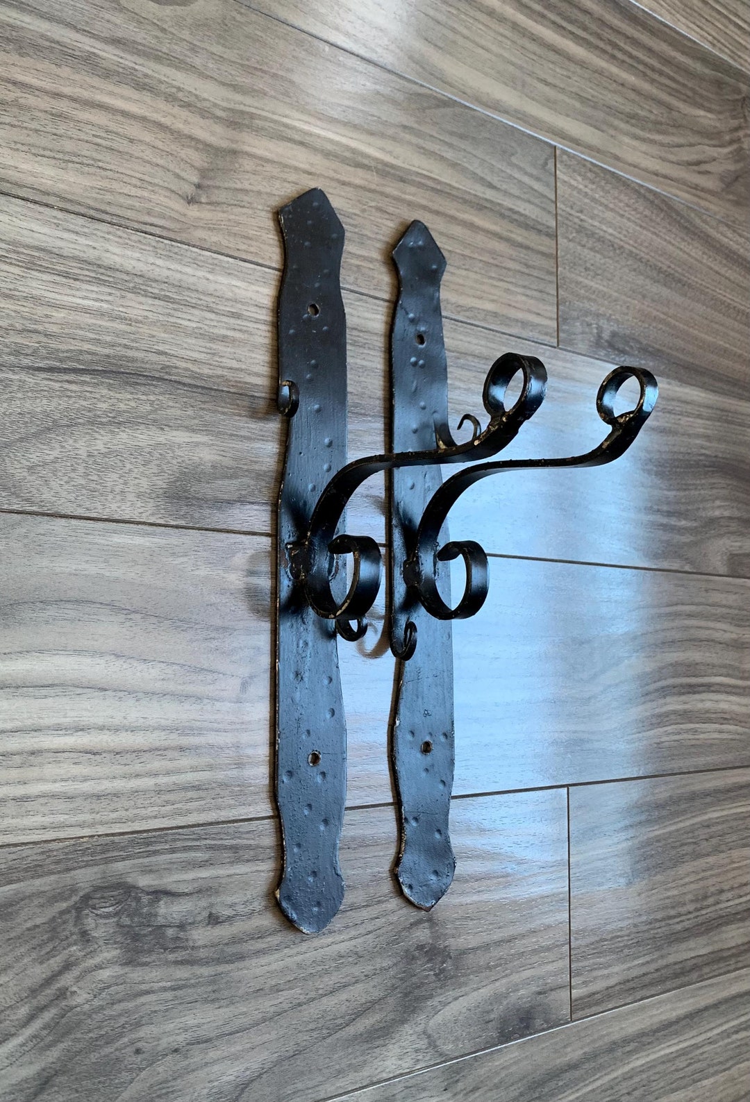 Pair of 13.5” Tall Rustic Steel Wall Hooks, Closed Ring Hanger / Hook ...