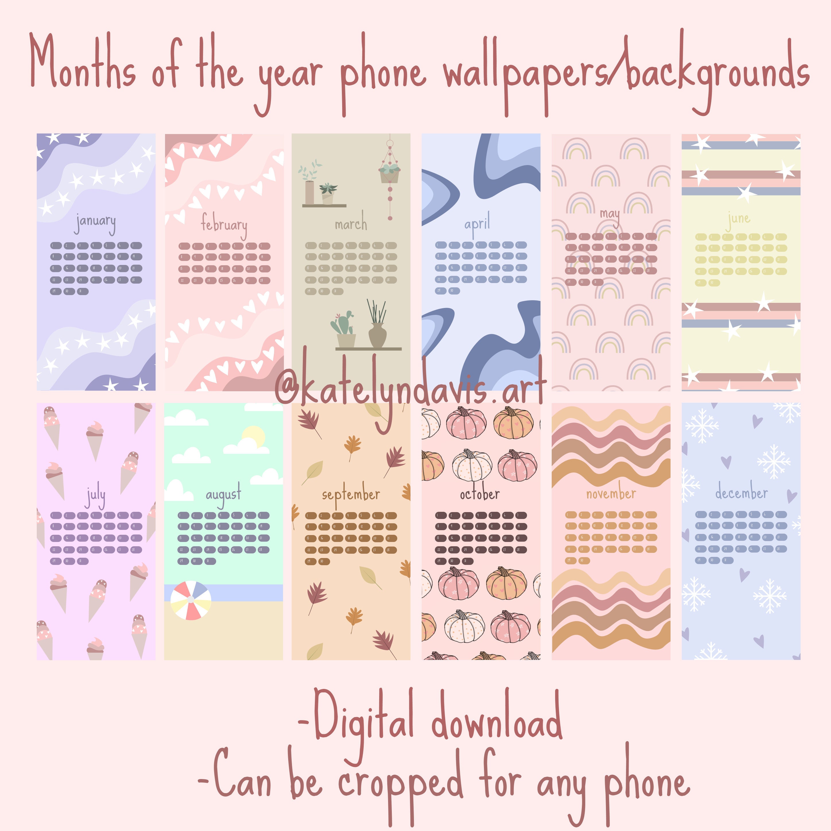 Months of the year Phone wallpapers/backgrounds for iPhone and | Etsy