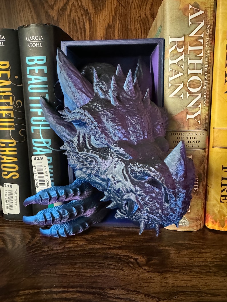 Dragon Emerging Bookend - Large Book Nook | 3D Printed | Book Shelf ...