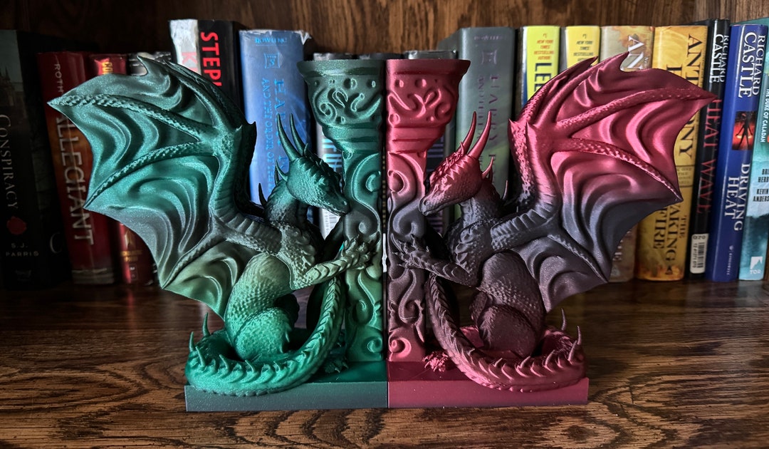 Statue Dragon Bookends - Large Book Nook | 3D Printed | Book Shelf ...