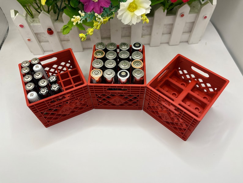 Battery Holding Milk Crates | 3D Printed Battery Storage for 3 Sizes ...