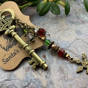 Santa’s Magic Key, Christmas Tree Ornament, Skeleton Key, Crystal Beads ...