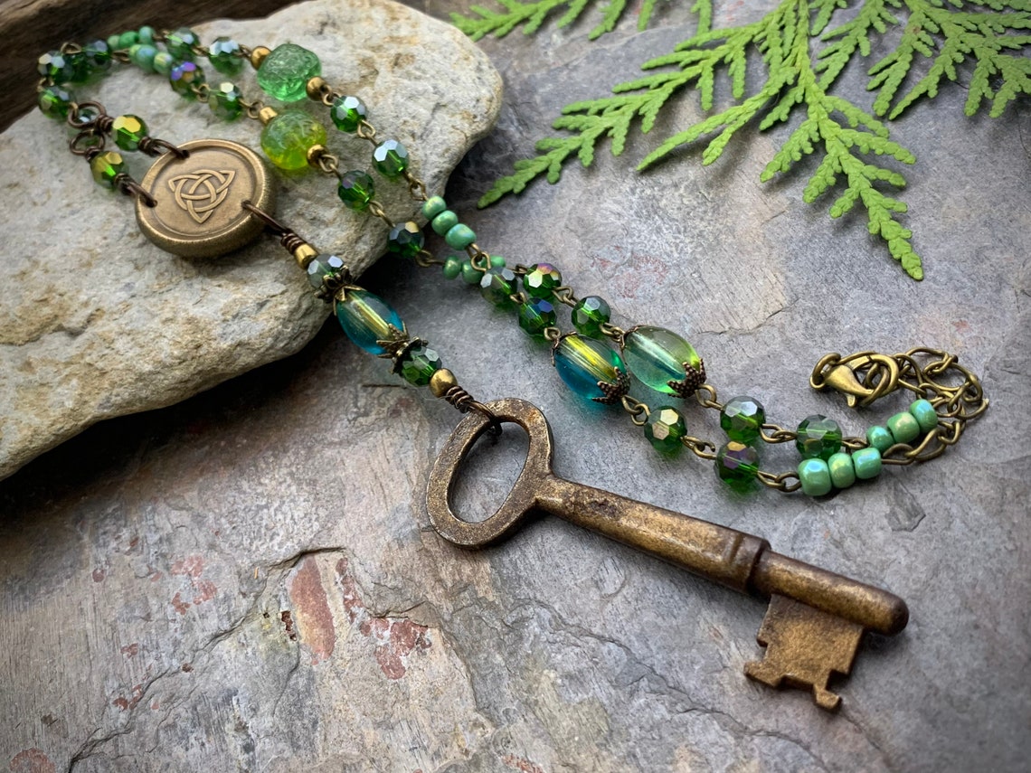 Rosary Style Necklace Vintage Skeleton Key Trinity Knot Wax | Etsy