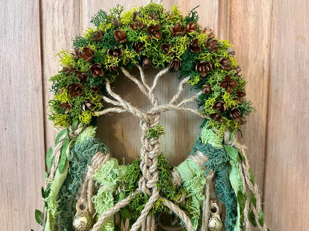 Tree of Life Witch Bells, 5 Inch Mossy Wreath, Home & Door Protection ...