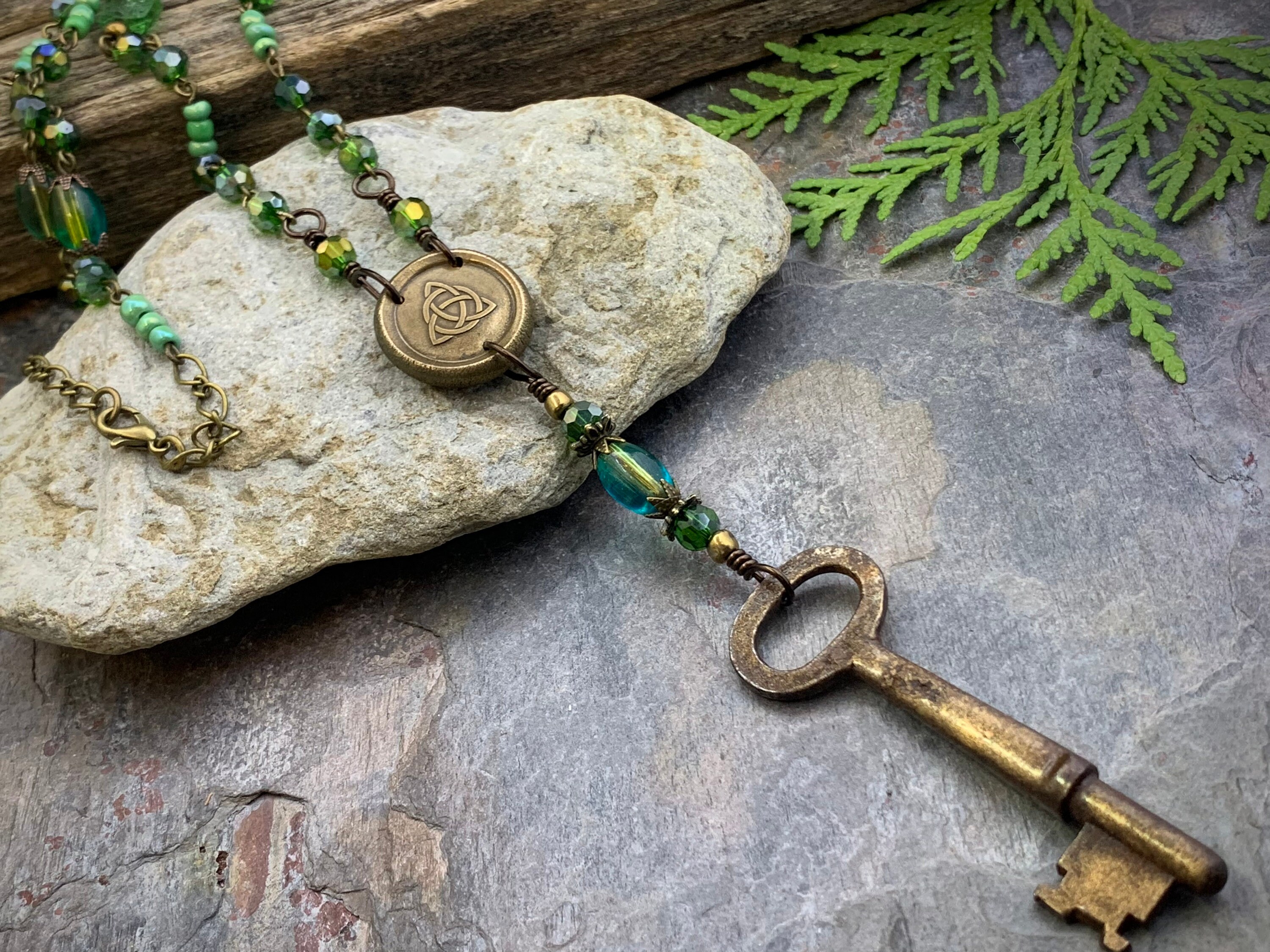 Rosary Style Necklace Vintage Skeleton Key Trinity Knot Wax | Etsy