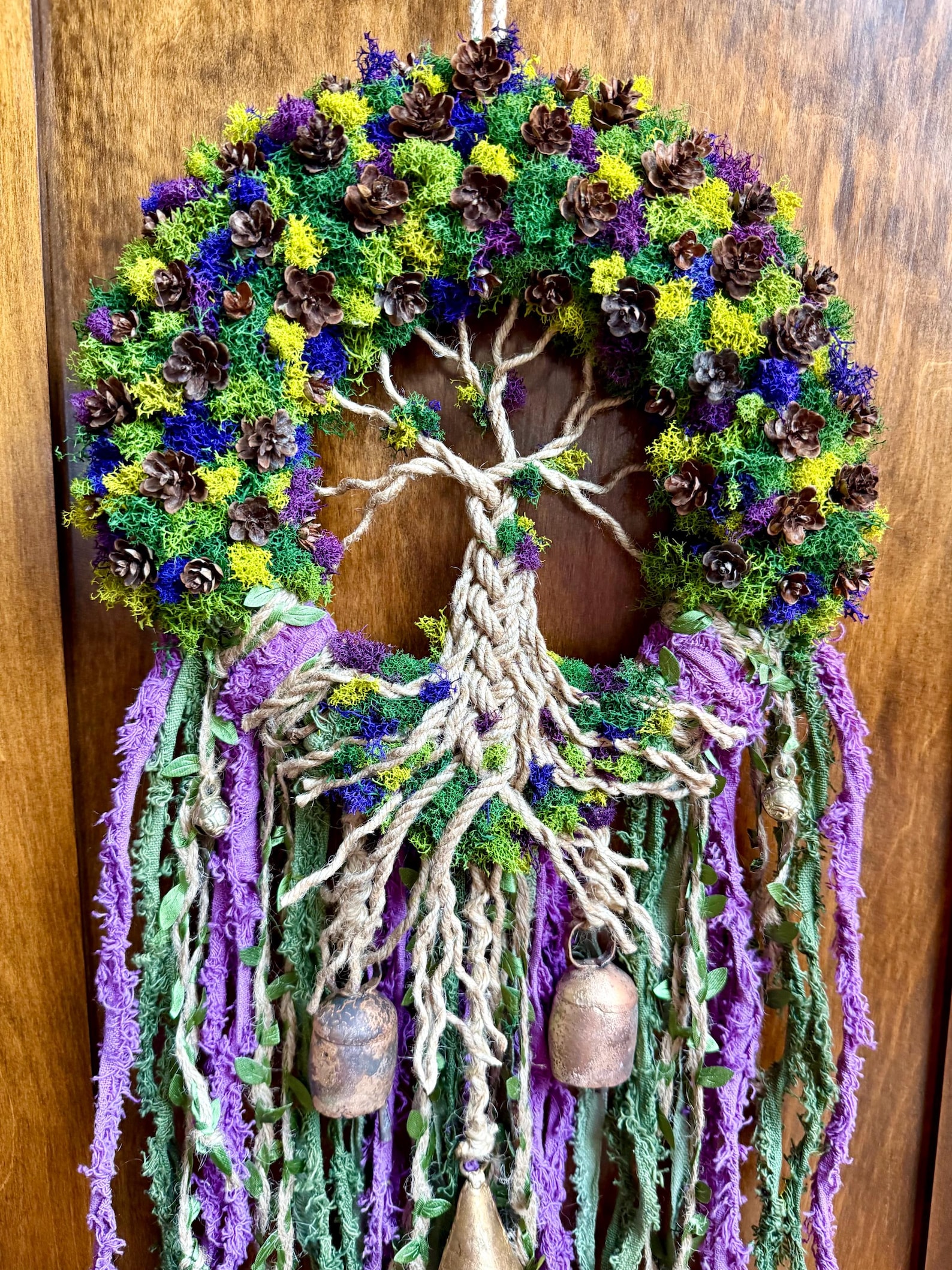 Tree of Life Witch Bells, 9 Inch, Ostara Spring Wreath, Cotton Ribbons ...