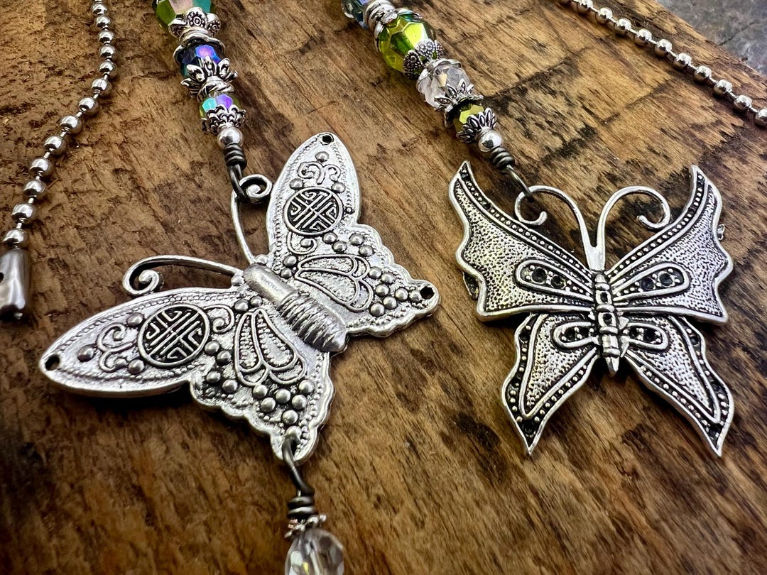 Ceiling Fan Pulls, Light Pulls, Set of Two, Silver Butterflies, Mixed ...