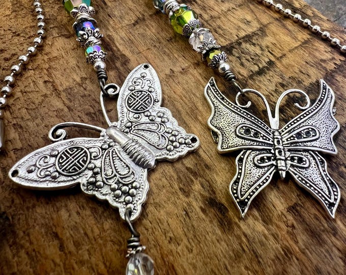 Ceiling Fan Pulls, Light Pulls, Set of Two, Silver Butterflies, Mixed ...