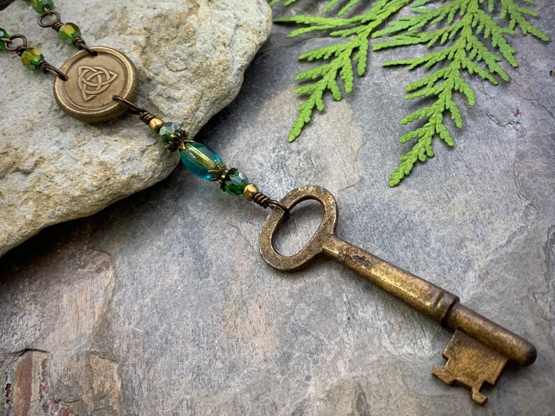 Rosary Style Necklace Vintage Skeleton Key Trinity Knot Wax | Etsy