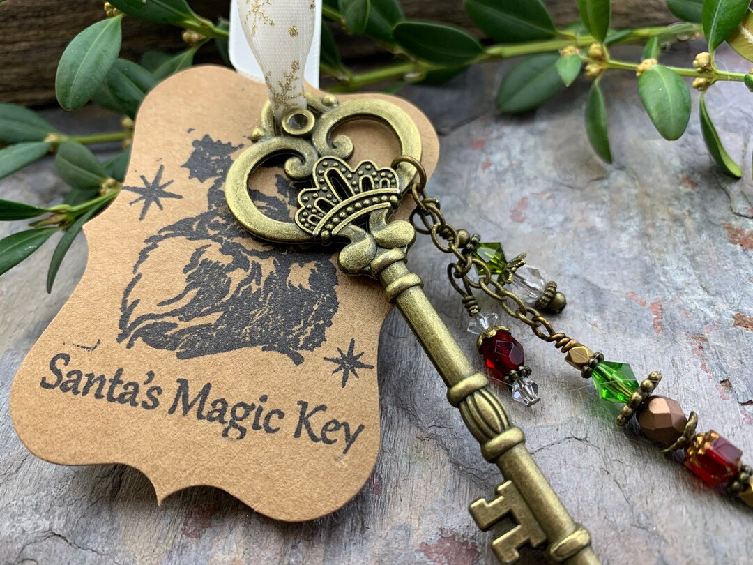 Santa’s Magic Key, Christmas Tree Ornament, Skeleton Key, Crystal Beads ...