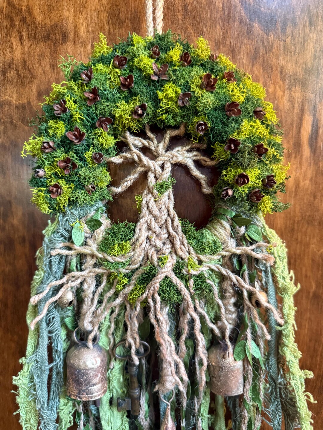 Tree of Life Witch Bells, 5 Inch Mossy Wreath, Home & Door Protection ...