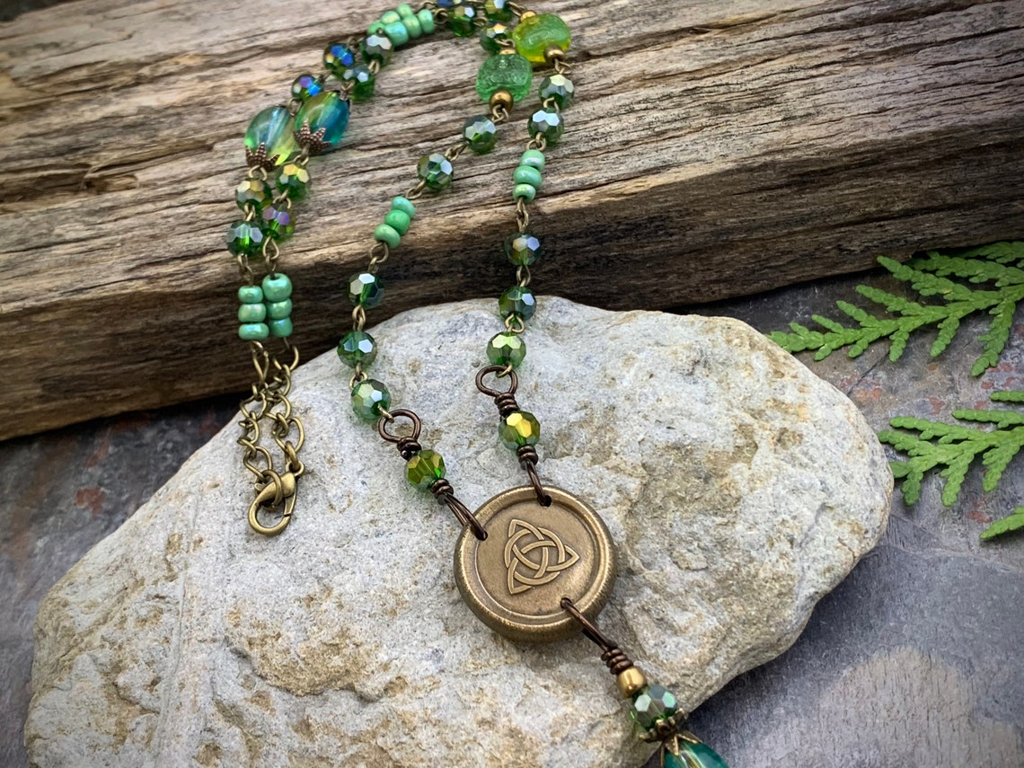 Rosary Style Necklace Vintage Skeleton Key Trinity Knot Wax | Etsy