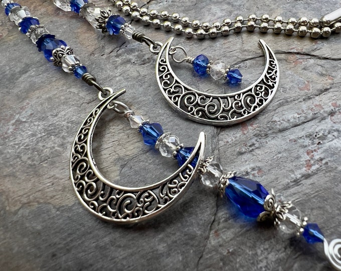 Ceiling Fan Pulls, Light Pulls, Set of Two, Crescent Moon, Czech Glass ...