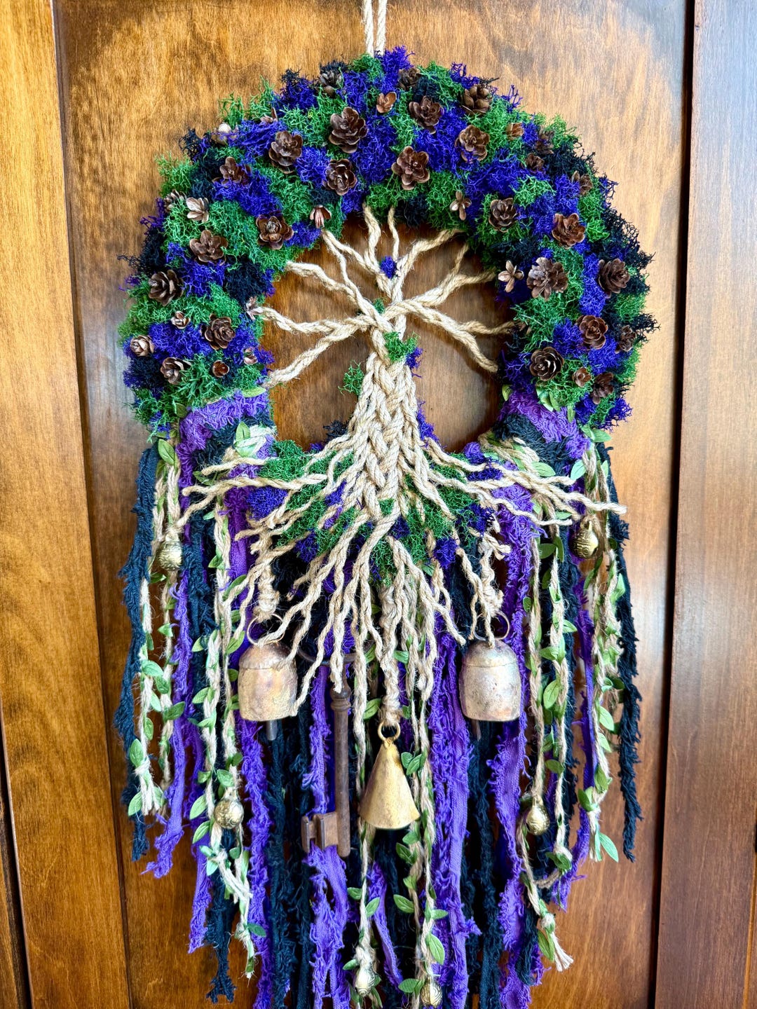 Tree of Life Witch Bells, 9 Inch, Front Door Wreath, Purple & Black ...