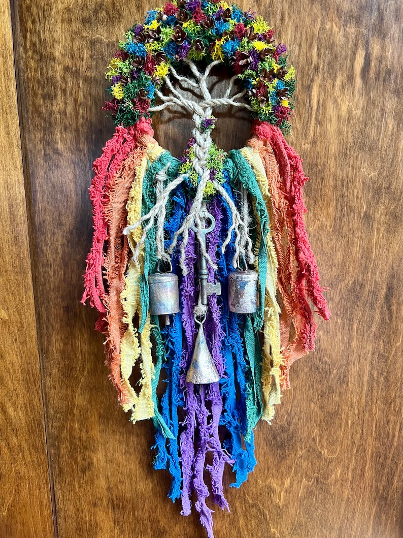 Tree of Life Witch Bells, 5 Inch Doorknob Mini Wreath, Rainbow Dreaming ...