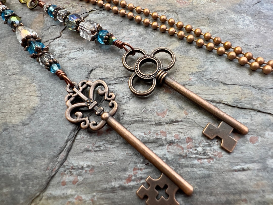 Ceiling Fan Pulls, Light Pulls, Set of Two, Skeleton Keys, Turquoise ...