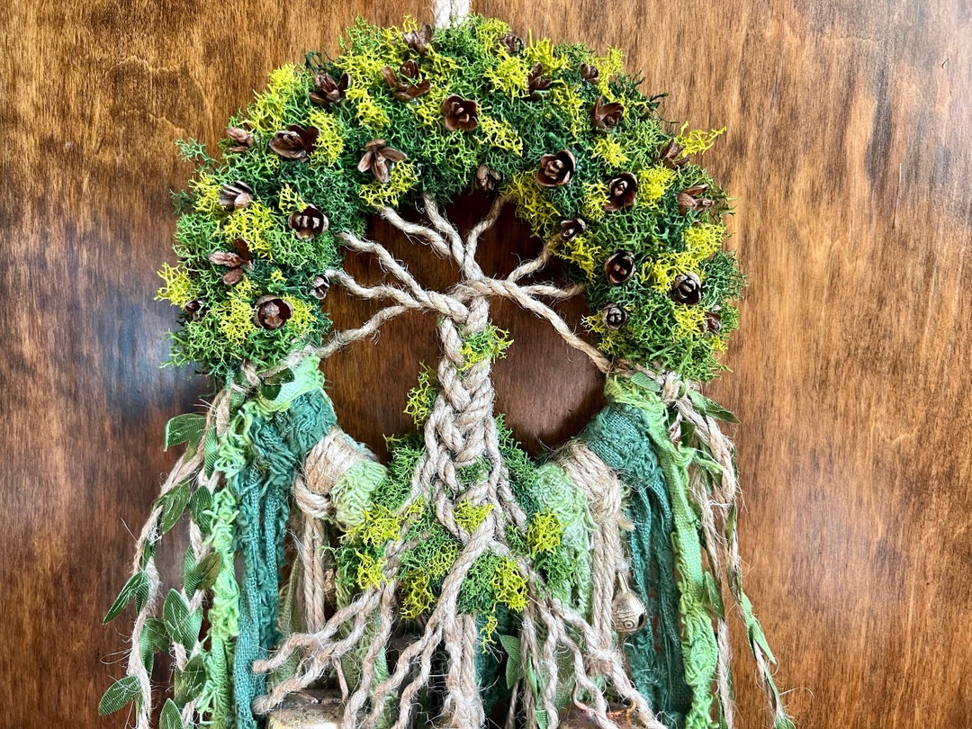 Tree of Life Witch Bells, 5 Inch Mossy Wreath, Home & Door Protection ...