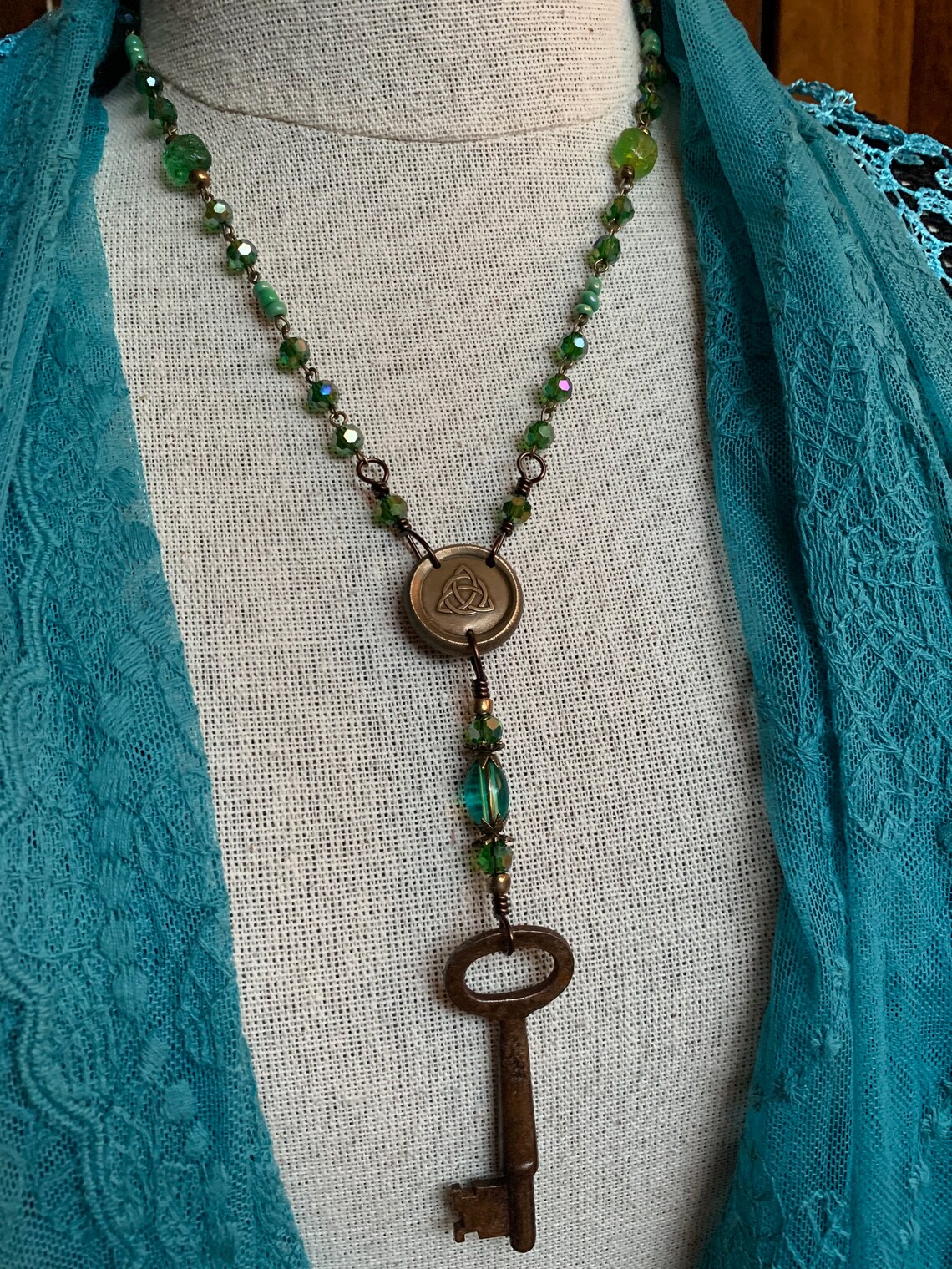 Rosary Style Necklace Vintage Skeleton Key Trinity Knot Wax | Etsy