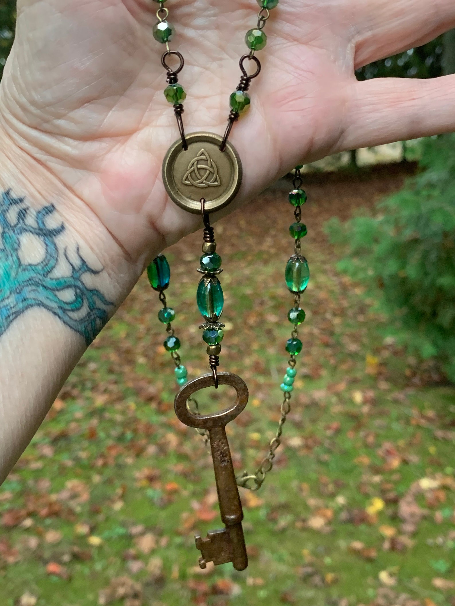 Rosary Style Necklace Vintage Skeleton Key Trinity Knot Wax | Etsy