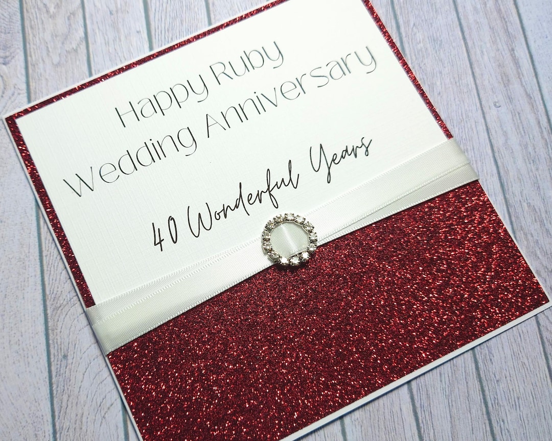 Handmade Personalised Ruby Anniversary Card, 40th Anniversary Card ...