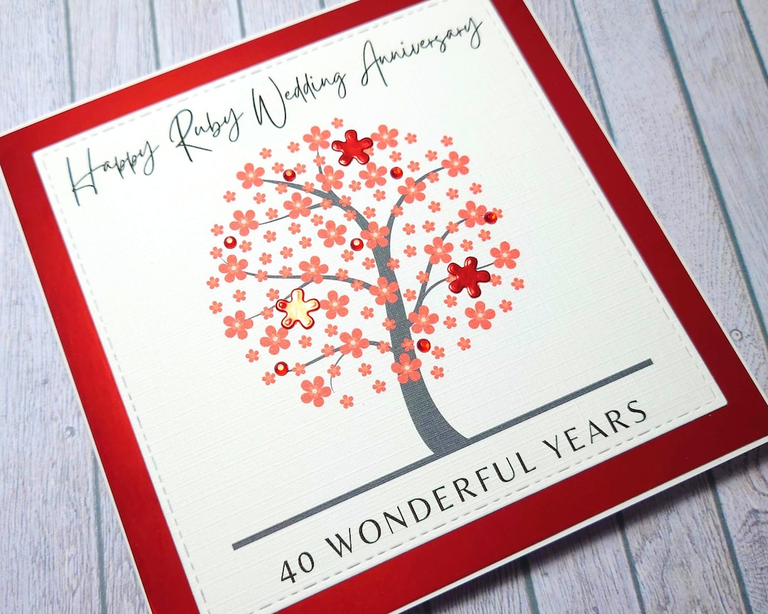 Handmade Ruby Anniversary Card, 40th Anniversary Card, Ruby Anniversary ...