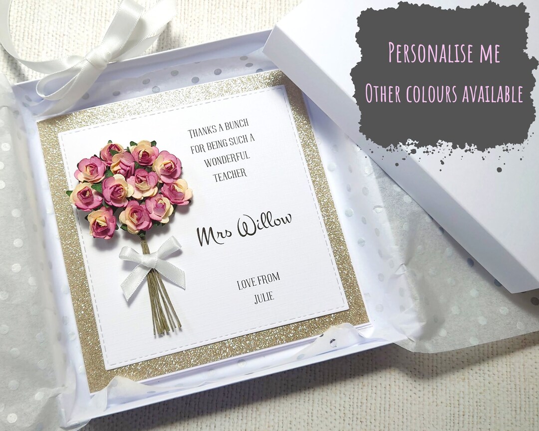 Handmade Personalised Boxed Thank You Teacher Card, Luxury Teacher Card ...