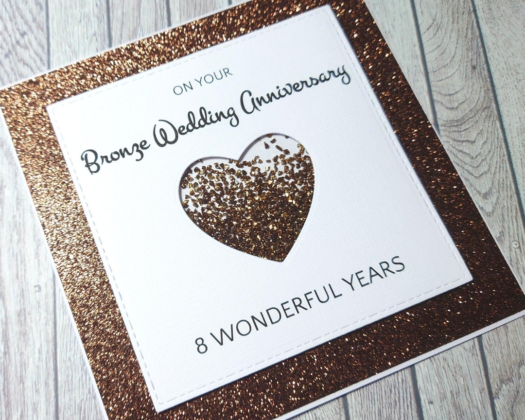 Handmade Bronze Shaker Anniversary Card, 8th Anniversary Card, Bronze ...