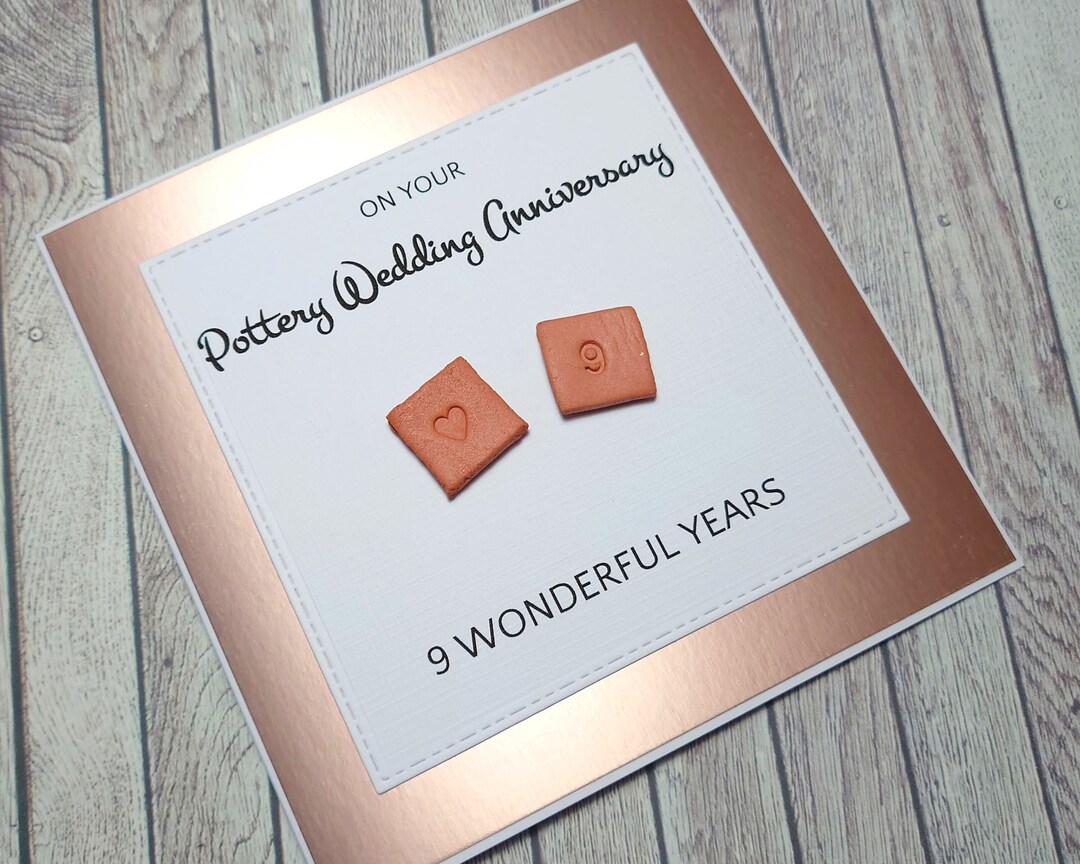 Handmade Pottery Anniversary Card, 9th Anniversary Card, Pottery ...