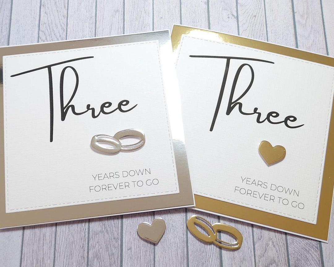 Handmade 3rd Anniversary Card, Third Anniversary Card, Card for Her ...