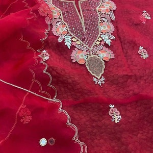 ATHARVA Hand Embroidery Salwar Kameez/3d Neck Embroidery/organza Silk ...