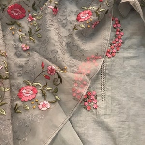 ATHARVA Hand Embroidery Salwar Kameez/grey Chanderi Silk/organza Dupatta/custom Stitch Unstitch ...