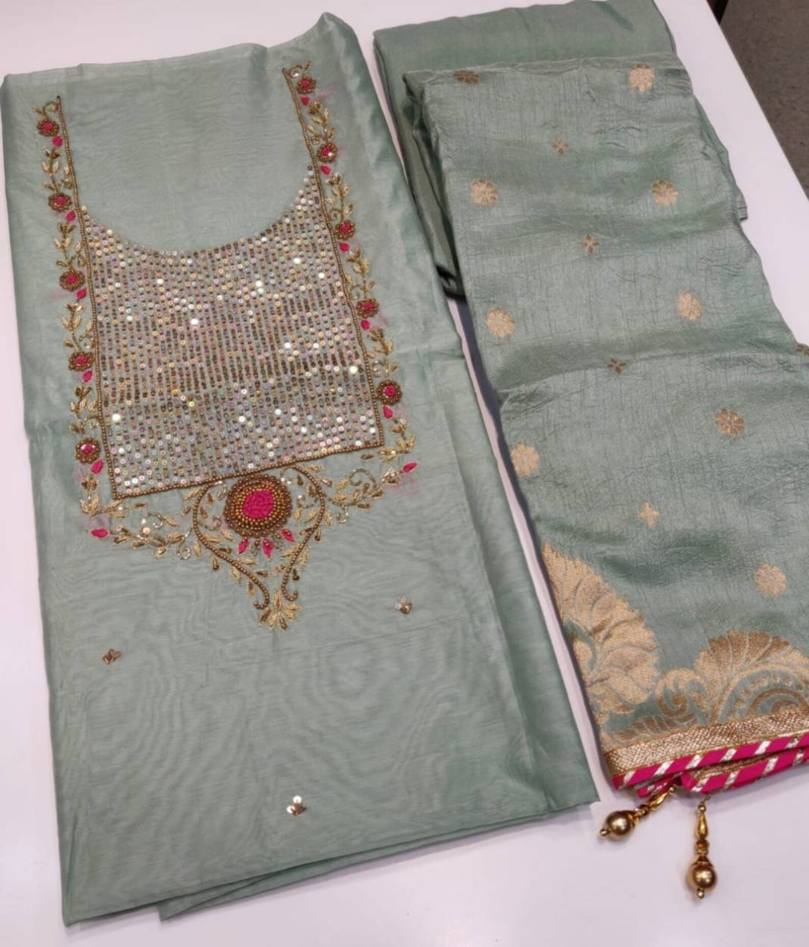 ATHARVA Hand Embroidered Salwar Kameez w/Embroidered Neck Blue | Etsy