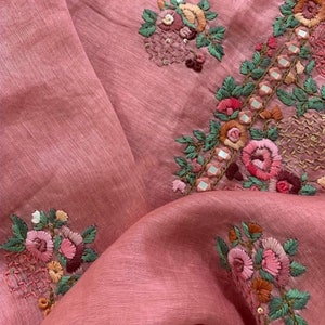 ATHARVA Hand Embroidery Salwar Kameez/peach Pure Cotton Silk/parsi Hand ...
