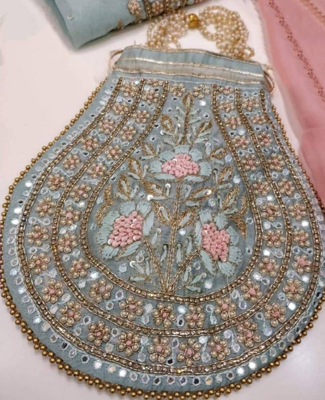 ATHARVA Hand Embroidered Potli Bags. Exclusive 3D. Blue Women's Bag ...