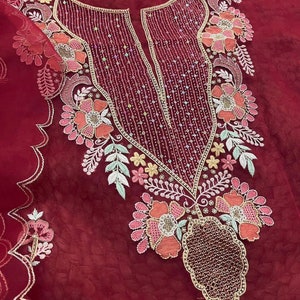 ATHARVA Hand Embroidery Salwar Kameez/3d Neck Embroidery/organza Silk ...