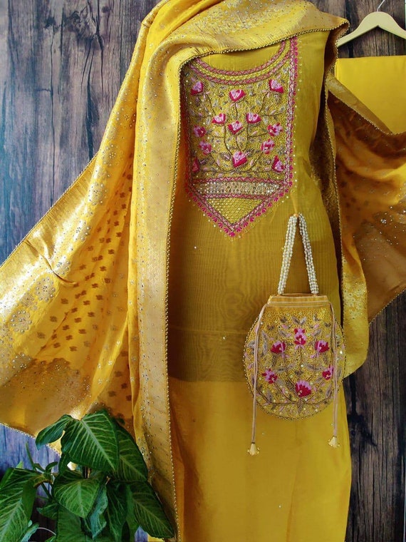 ATHARVA Hand Embroidery Salwar Kameez/embroidery Neck - Etsy