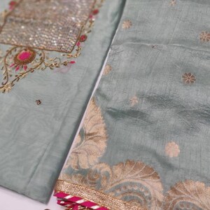 ATHARVA Hand Embroidered Salwar Kameez W/embroidered Neck Blue Chanderi ...