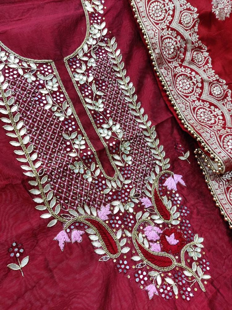 ATHARVA Hand Embroidery Salwar Kameez/embroidery Neck Maroon/banarsi ...