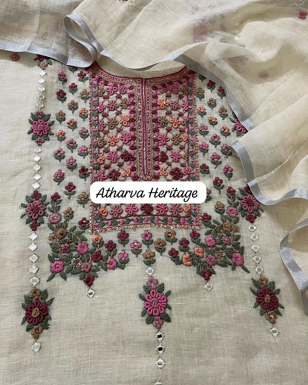ATHARVA Hand Embroidery Salwar Kameez/3d Knott Work Karigiri/linen ...