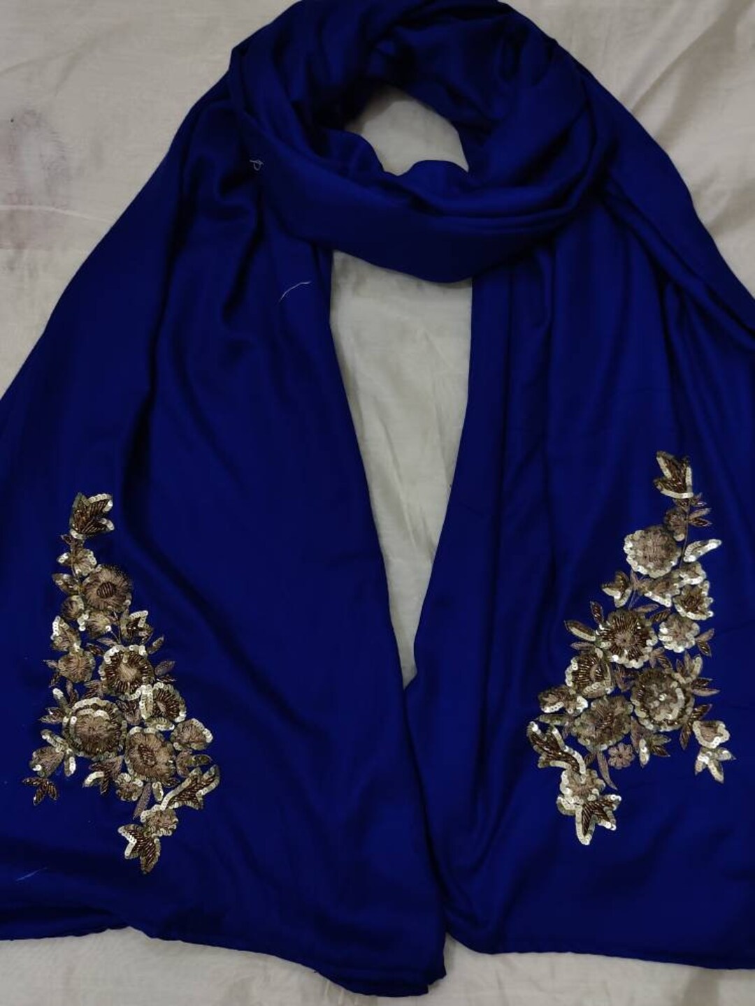 ATHARVA Hand Embroidered Scarf Black/perfect Gift/navy Blue/super Soft ...